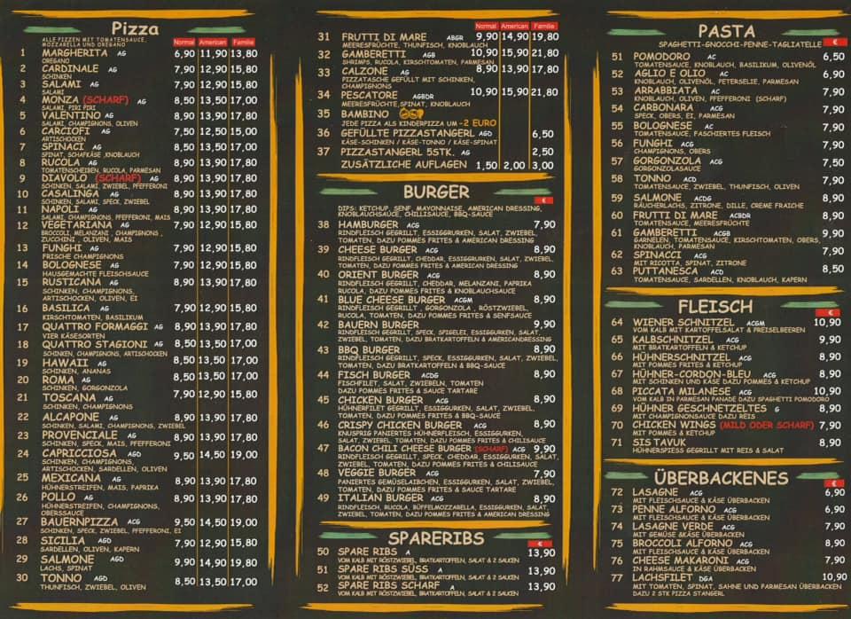 Menu at Pizzeria Victoria, Vienna
