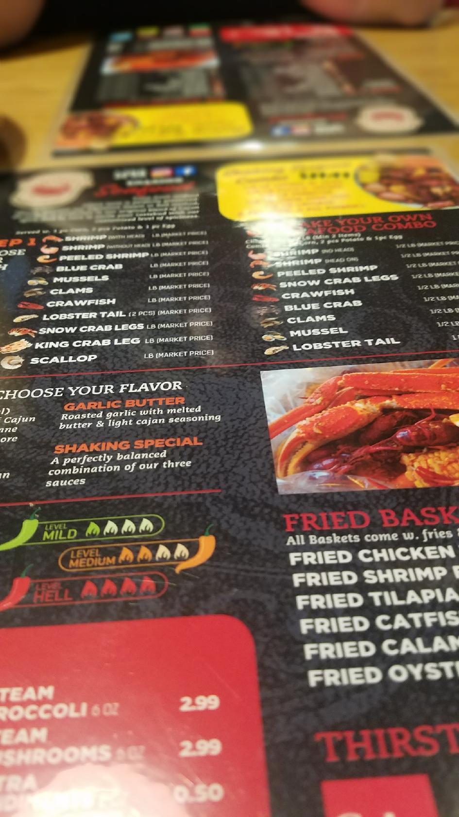 Menu at Shaking Seafood & Wings restaurant, Lexington