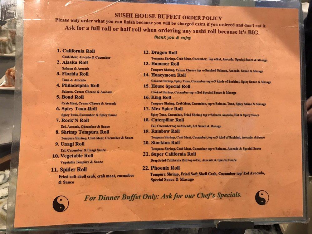 Menu at Sushi Villa Buffet Chinese & Japanese Grill restaurant, Stockton