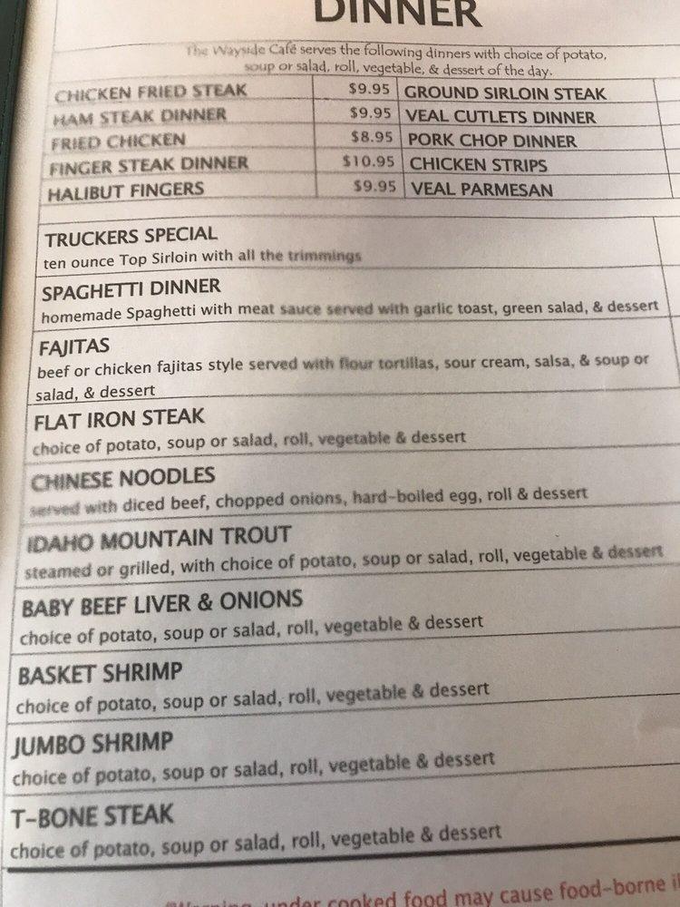 Menu at Wayside Cafe, Heyburn, ID-24