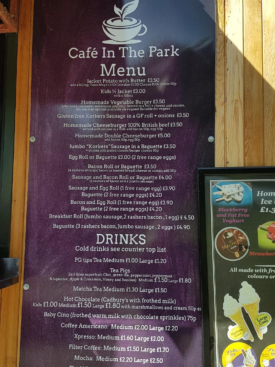 Menu at Cafe In The Park, Tonbridge