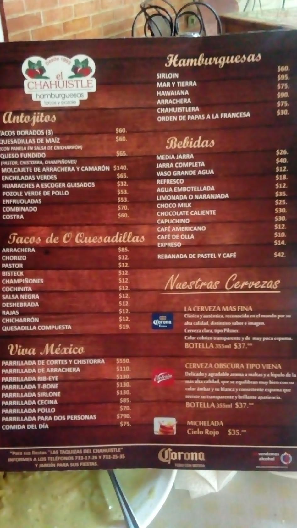 Carta del restaurante El Chahuistle, Guanajuato, Del Campanero