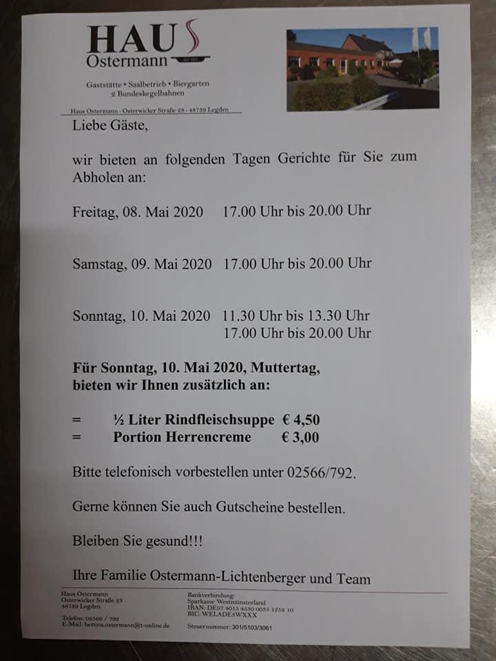 Speisekarte von Haus Ostermann restaurant, Legden