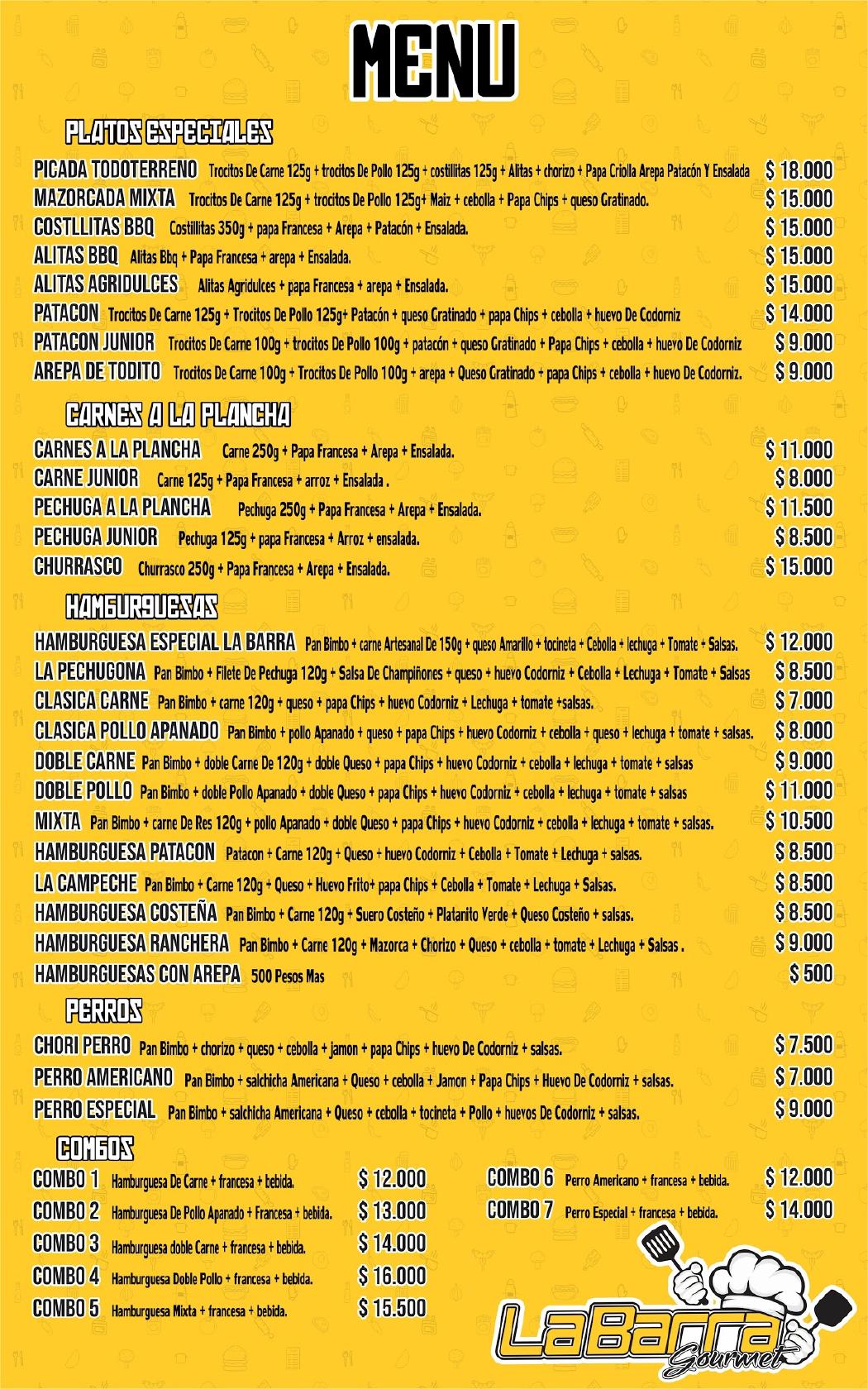 Menu at LA BARRA, Bogotá, Carrera 52 ## 128 a - 31