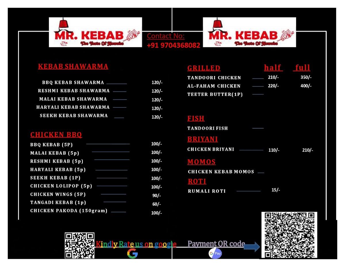 Menu at MR KEBAB, Hyderabad