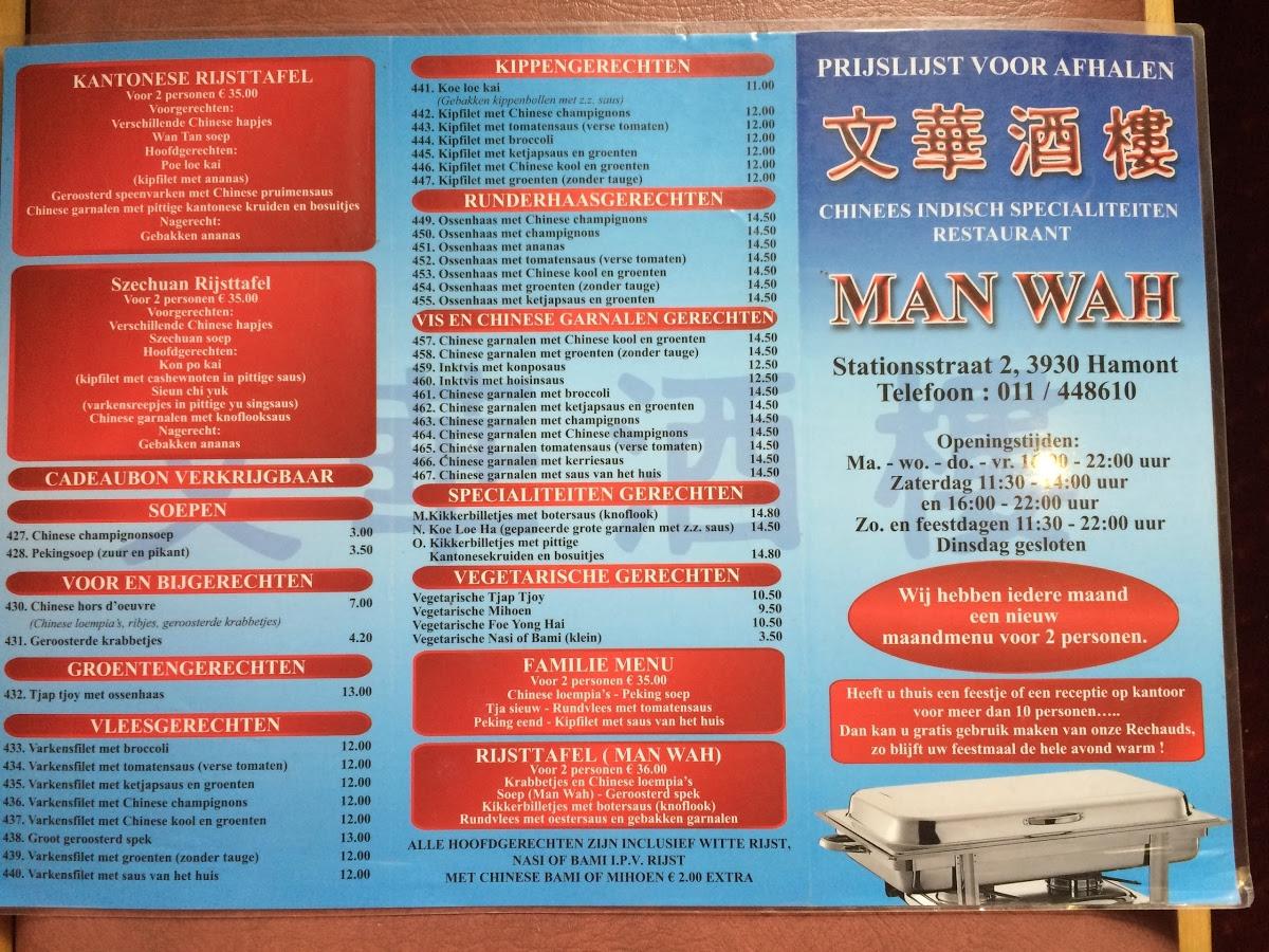 Menu at Man Wah, Hamont-Achel