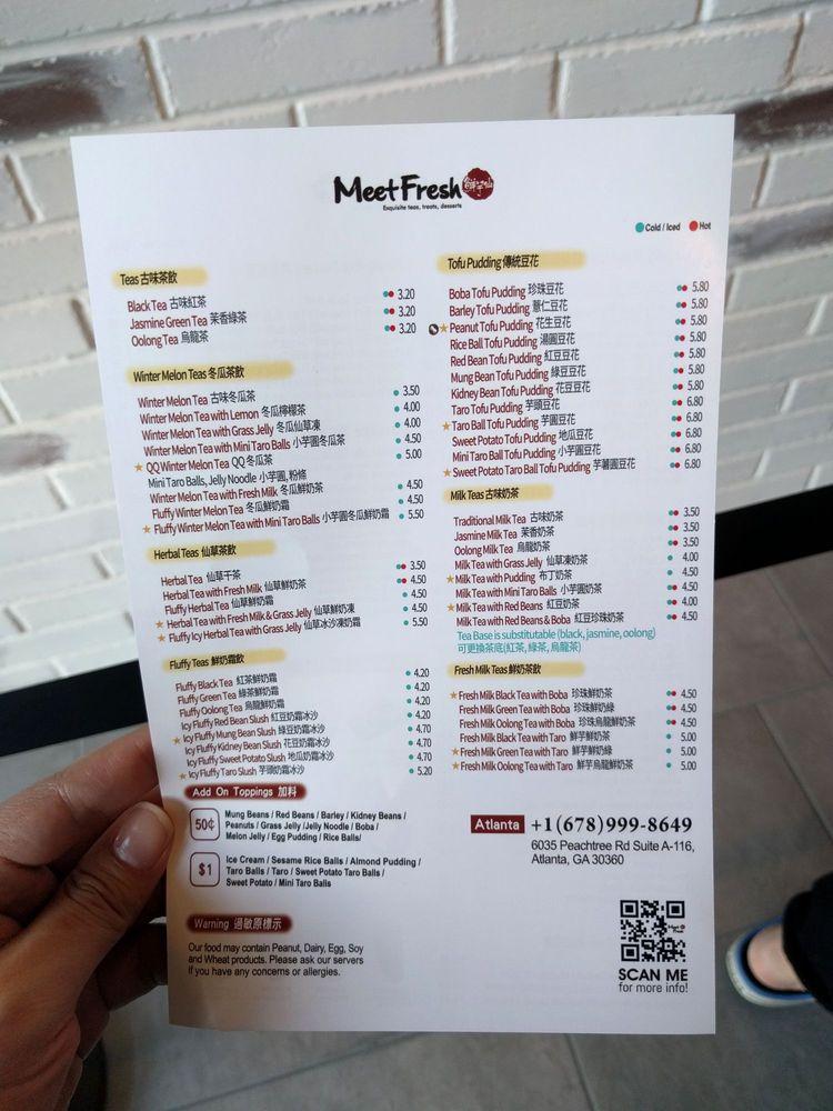 Menu at Meet Fresh desserts, Atlanta
