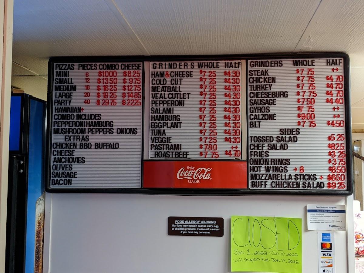 Menu at Monson Italian Pizzeria, Monson