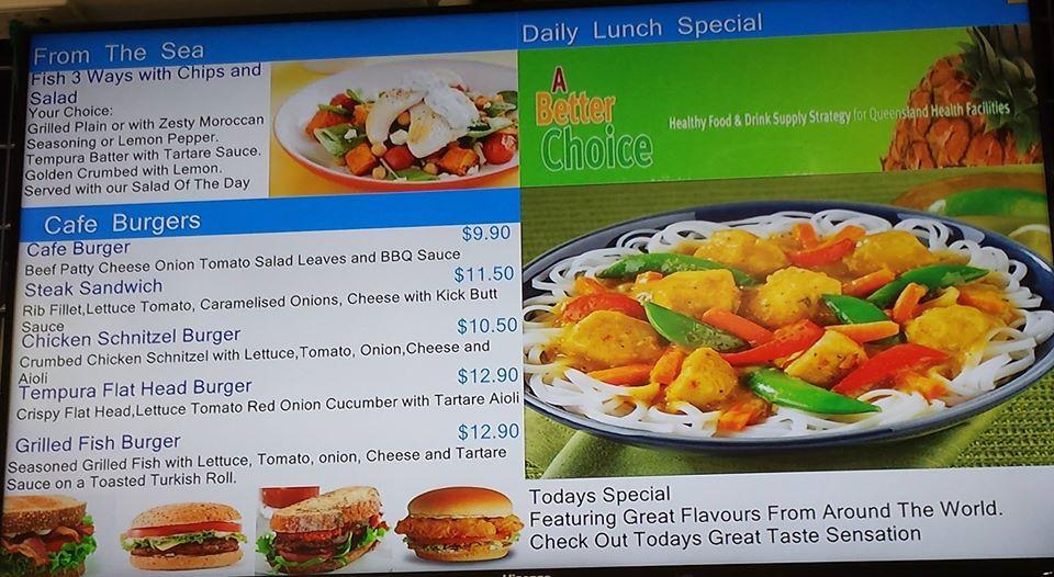 Menu at Sea Breeze cafe, Cairns North