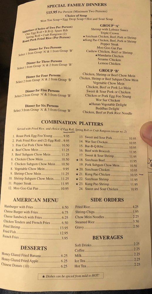 Menu at Tai-Pan restaurant, Middlefield