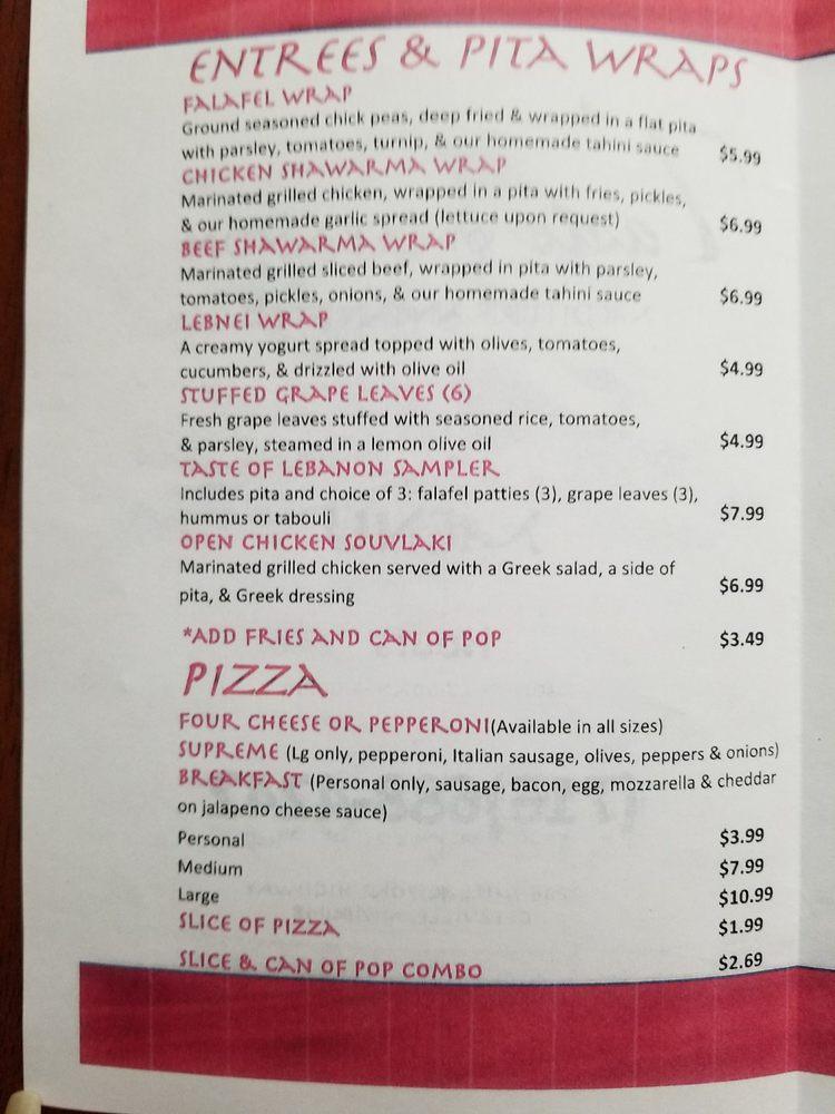 Menu at Taste of Lebanon restaurant, Getzville
