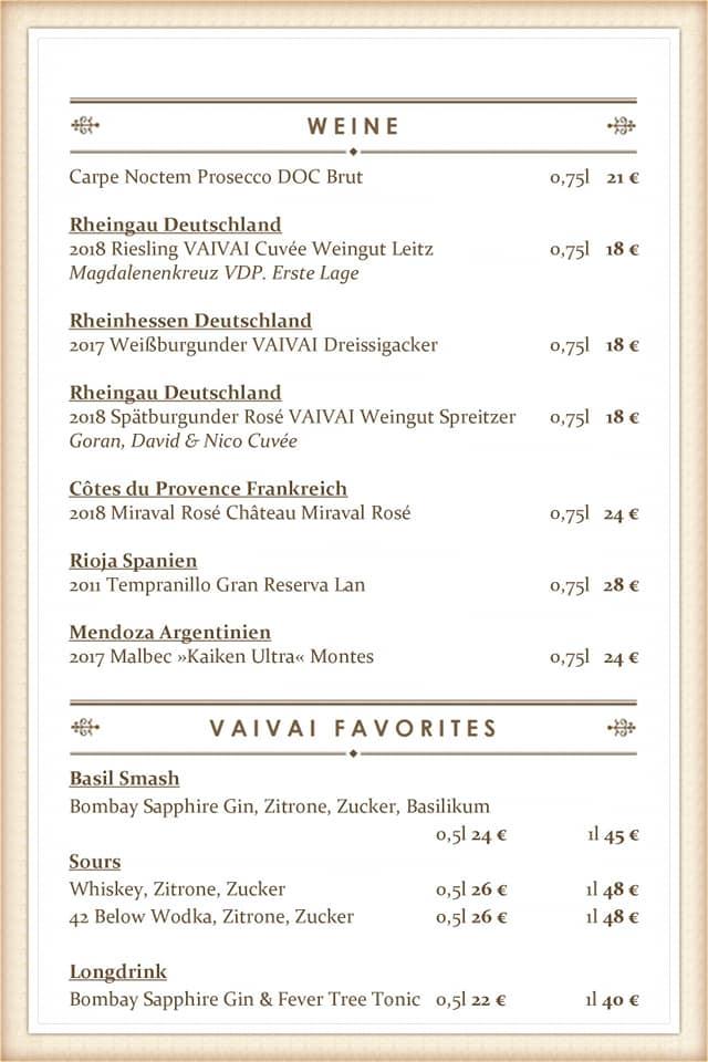 Menu at VAIVAI Frankfurt steakhouse, Frankfurt