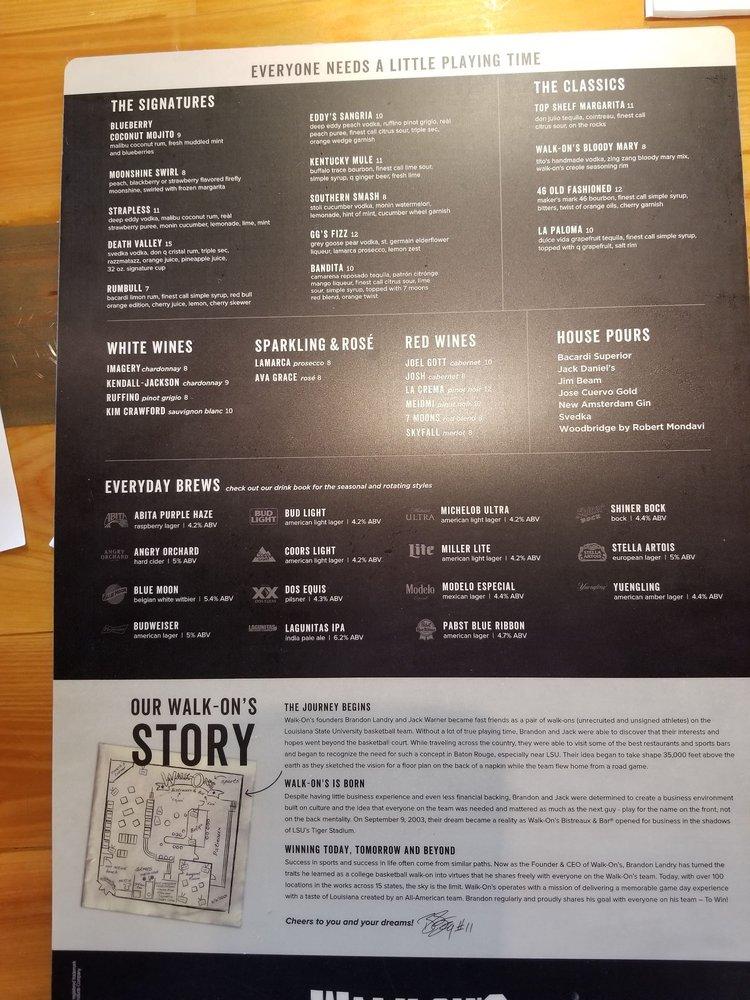 Menu at Walk-On's Sports Bistreaux - Myrtle Beach Restaurant, Myrtle Beach