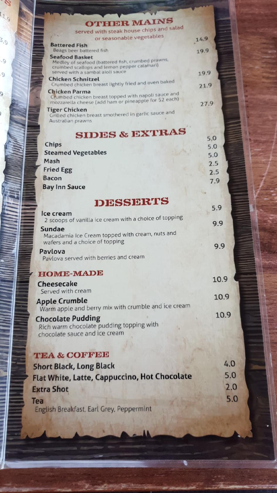 Menu at Bridport Bay Inn pub & bar, Bridport