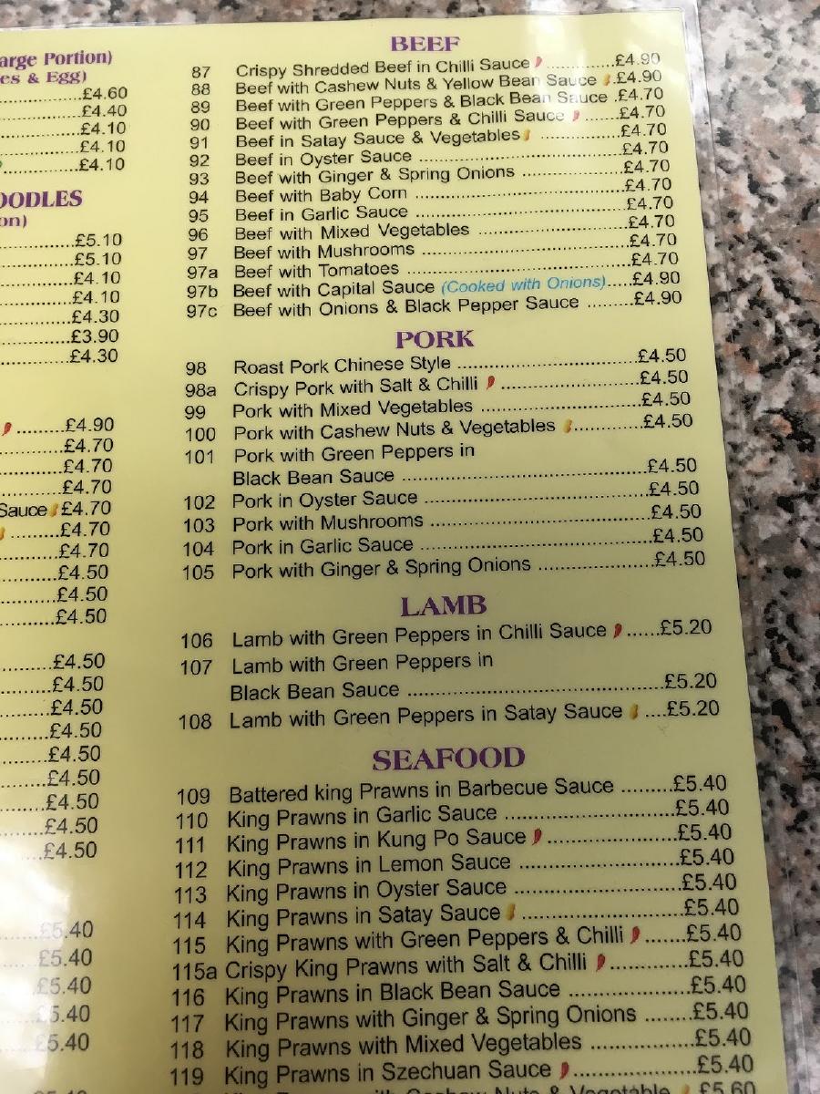 Menu at The Emperor's Kitchen restaurant, Carshalton