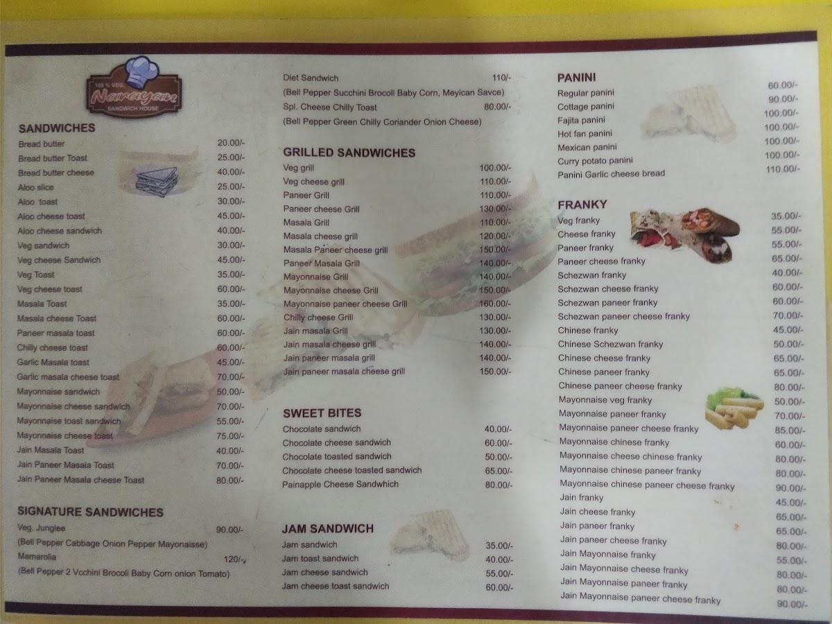 Menu at Narayan's Sandwich House, Mumbai, Andheri - Kurla Rd