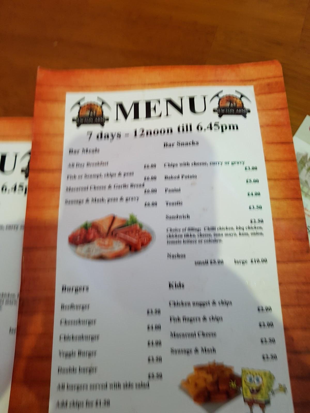 Menu at Newton Arms pub & bar, Cambuslang