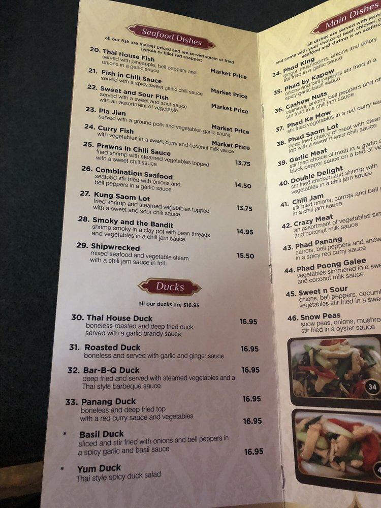 Menu at Thai House restaurant, Sebring