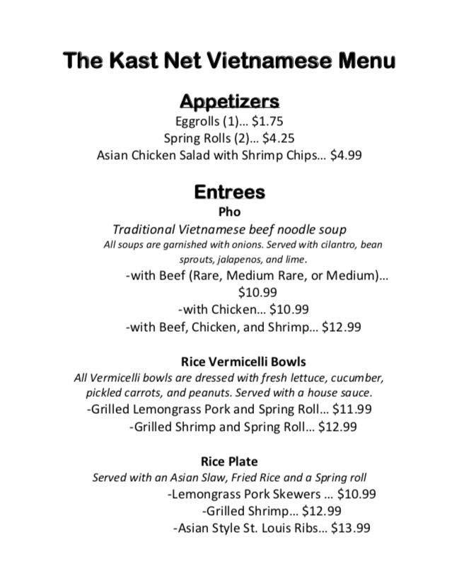 Menu at The Kast Net restaurant, Woodville