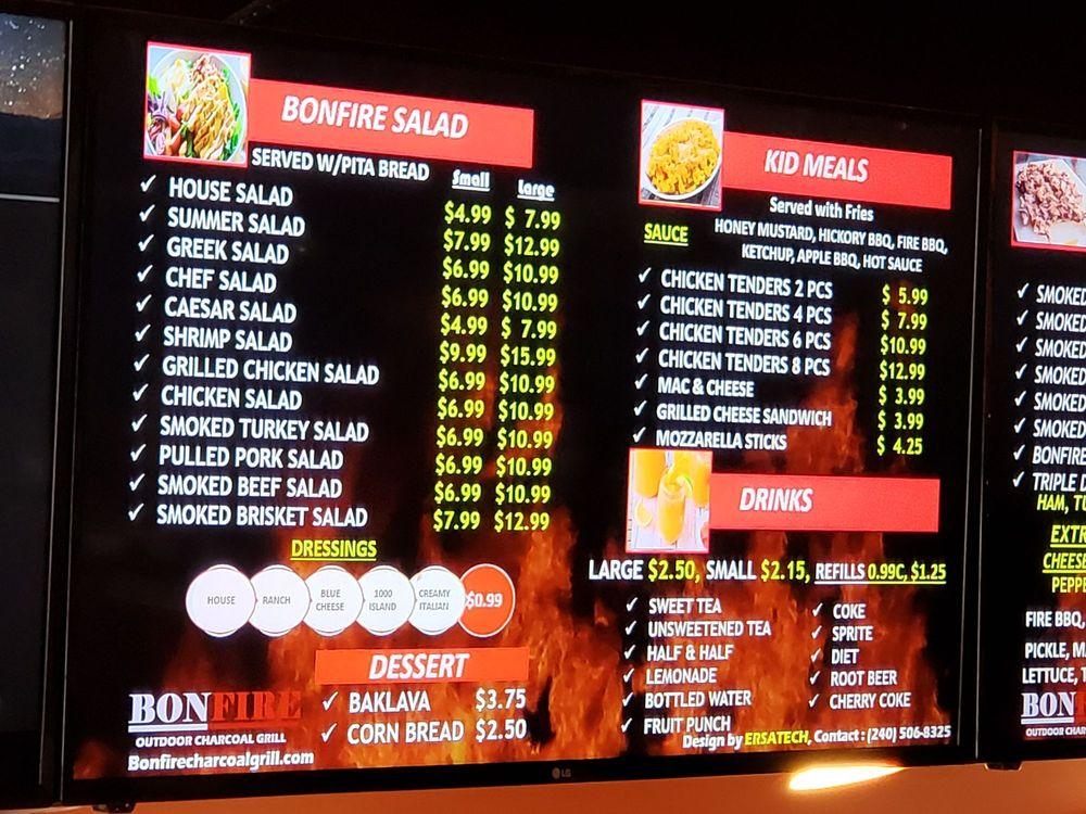 Menu at Bonfire Outdoor Charcoal Grill BBQ, Halethorpe