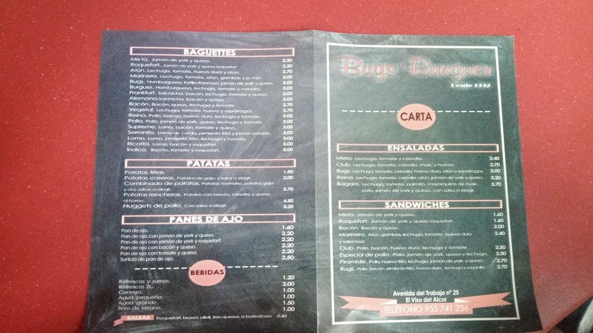 Carta del restaurante Bugs Burger, El Viso del Alcor, Av. Trabajo