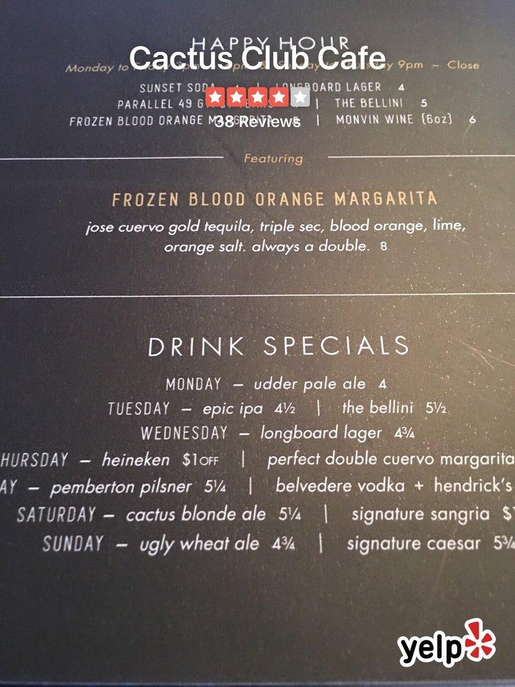 Menu at Cactus Club Cafe North Vancouver, North Vancouver, Pemberton Ave