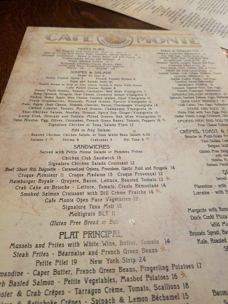 Menu at Cafe Monte French Bakery and Bistro, Charlotte