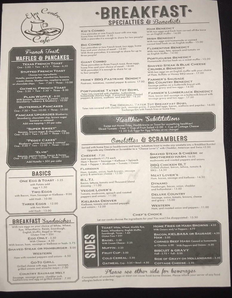 Menu at Elm Centre Cafe, Southbridge