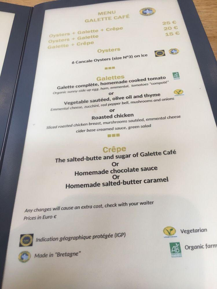 Menu at Galette Café, Paris
