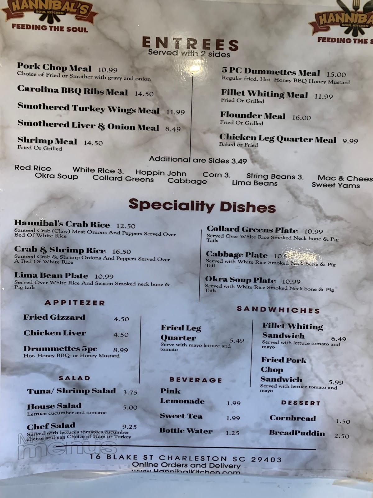 Menu at Hannibal's Kitchen BBQ, Charleston