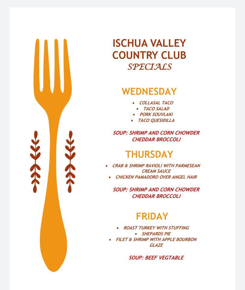 Menu at Ischua Valley Country Club, Franklinville