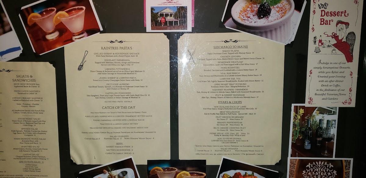 Menu at Raintree Restaurant, St. Augustine