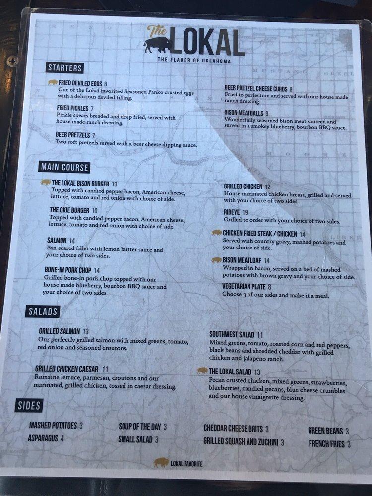 Menu at The Lokal Yukon pub & bar, Yukon