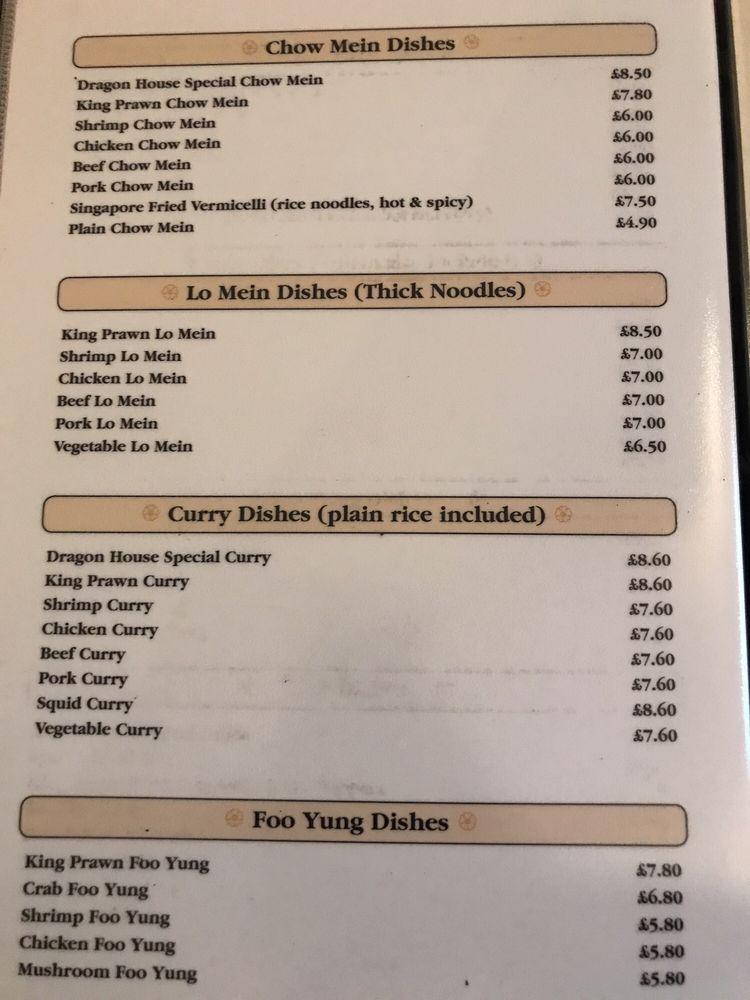 Menu at The Dragon House restaurant, Mildenhall