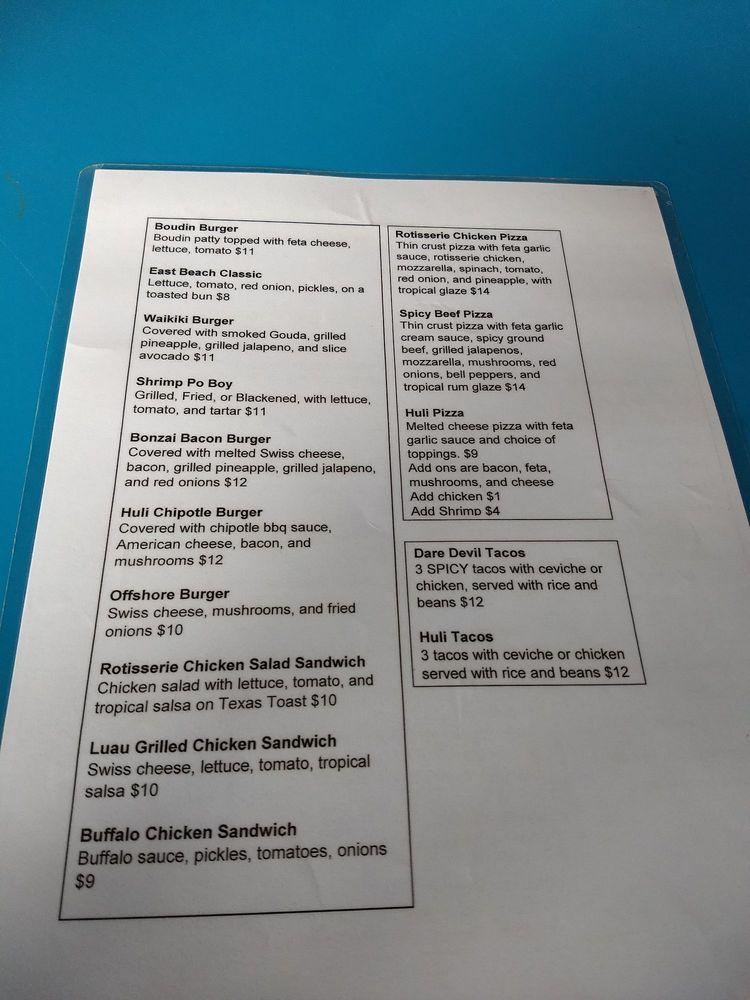 Menu at Huli Huli Hut restaurant, Galveston