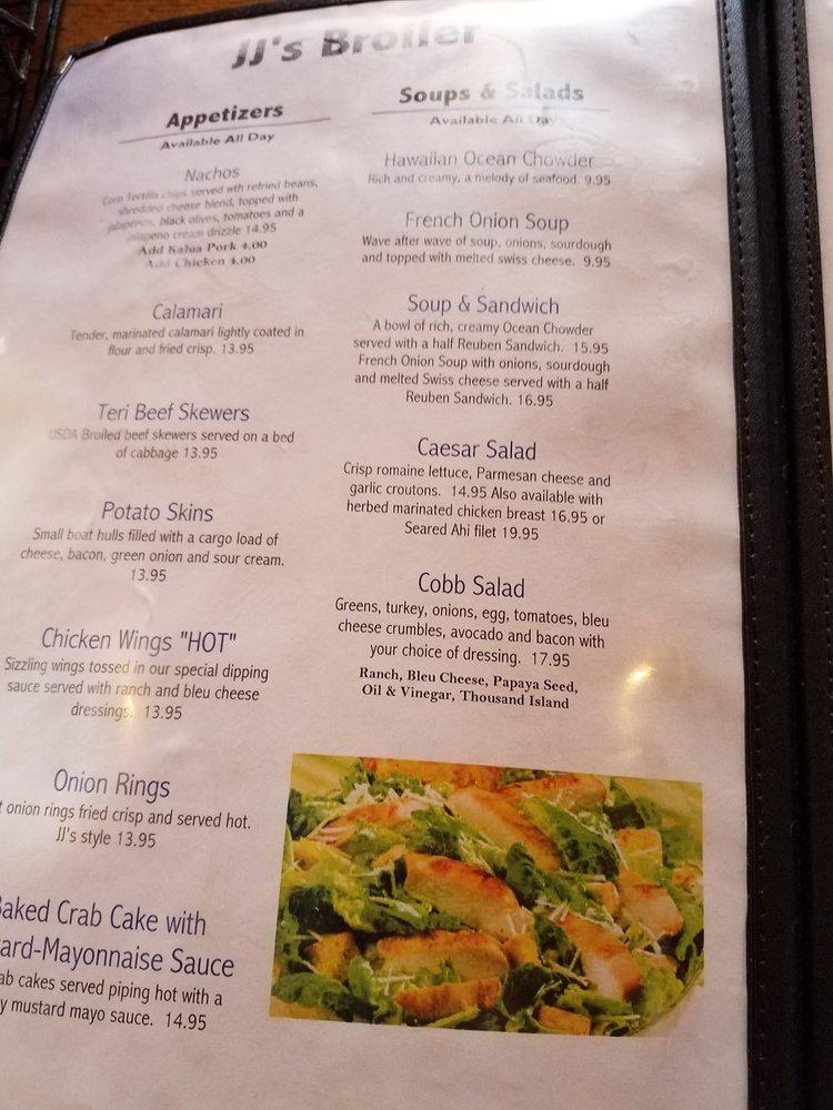 Menu at JJ's Broiler steakhouse, Lihue, Rice St #101