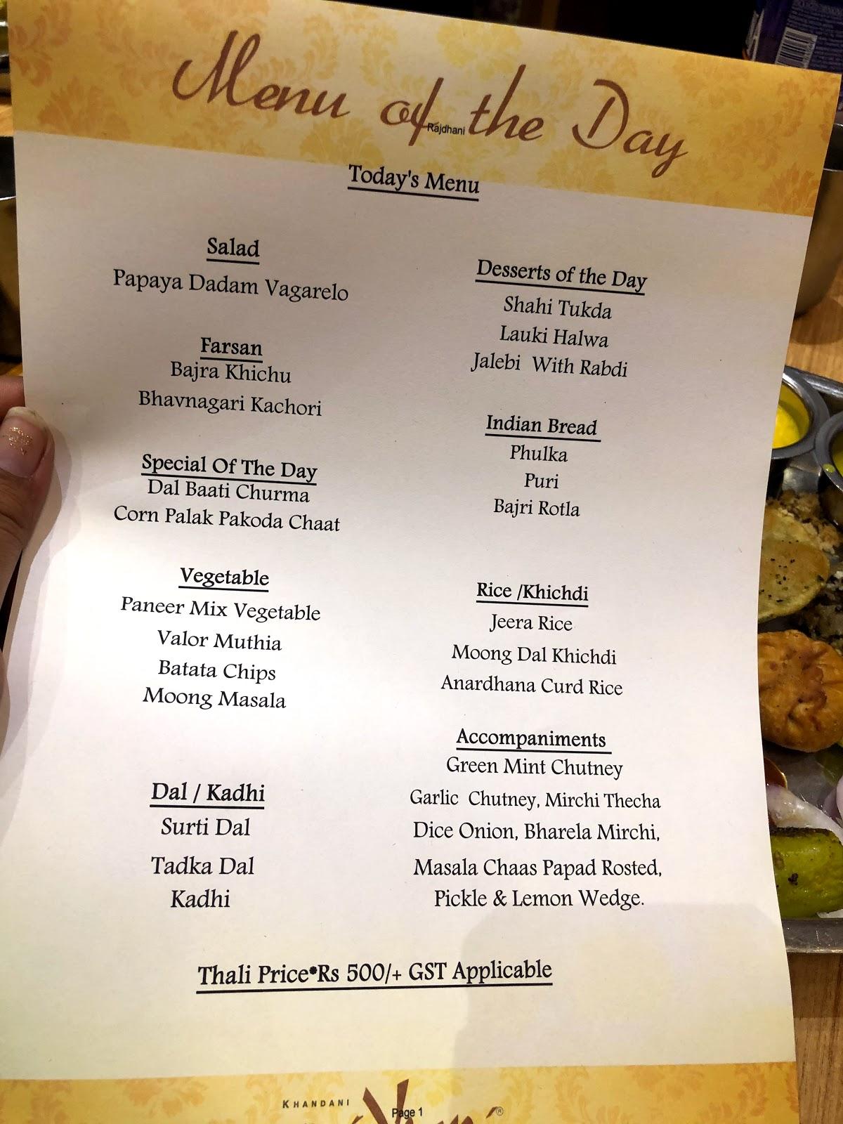 Menu at Khandani Rajdhani, Bengaluru, Level - 2