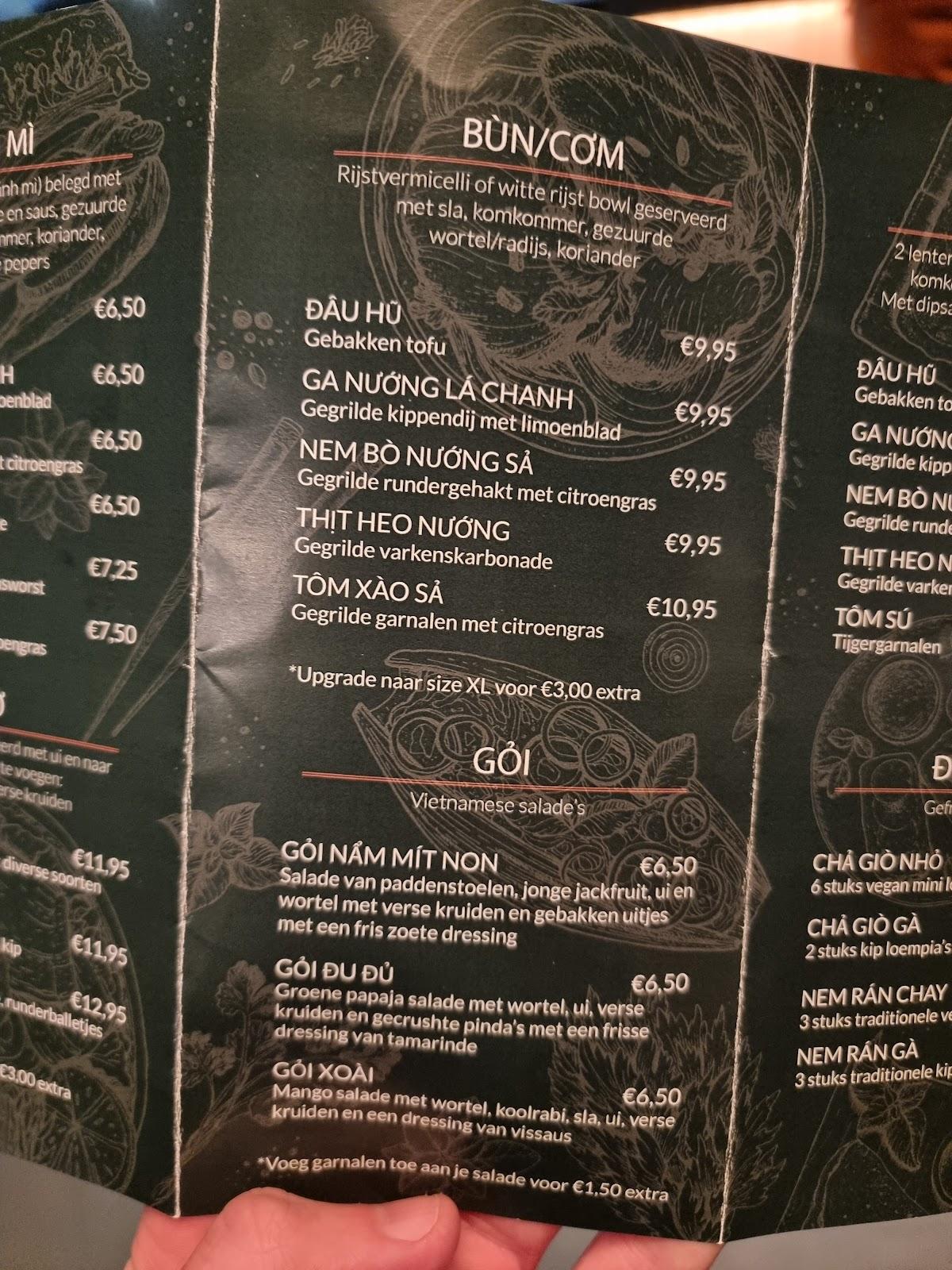 Menu at MAM Vietnamese Street Food, Nijmegen