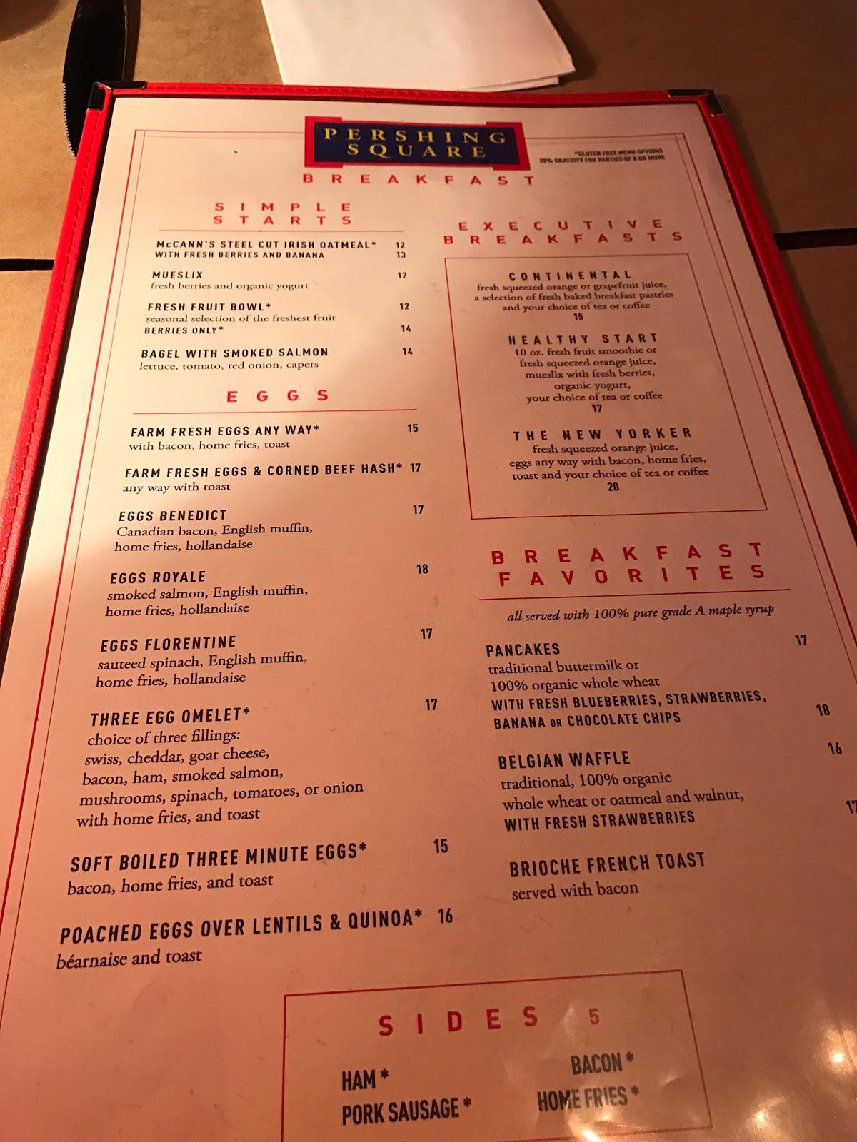 Menu at Pershing Square restaurant, West New York, 90 E 42nd St