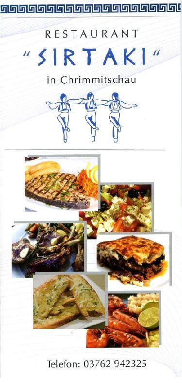 Speisekarte von Restaurant Sirtaki, Crimmitschau