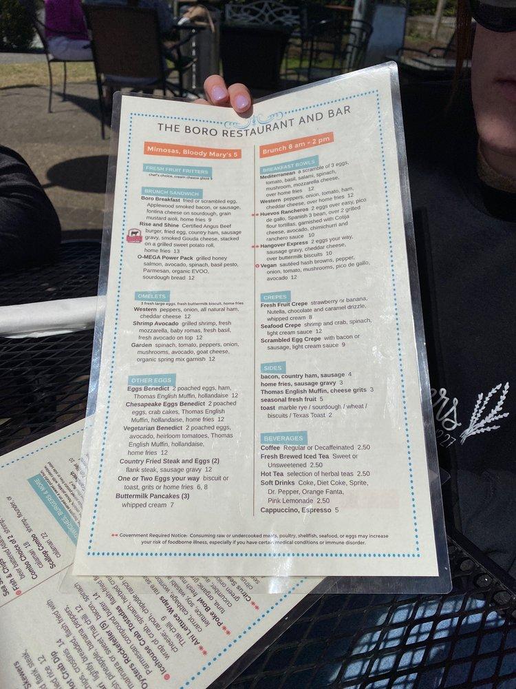 Menu at The Boro Restaurant & Bar, Swansboro