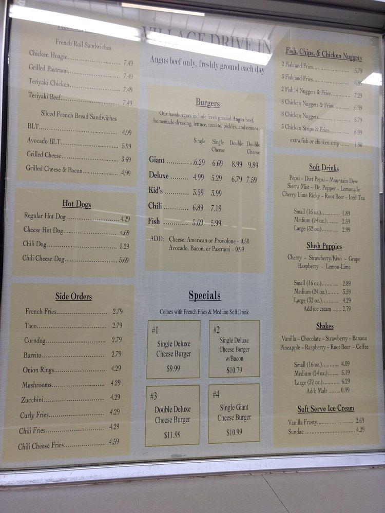 Menu at Village Drive-In fast food, Sacramento