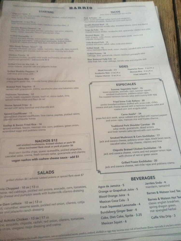 Menu at Barrio Mexican Kitchen & Bar, Seattle