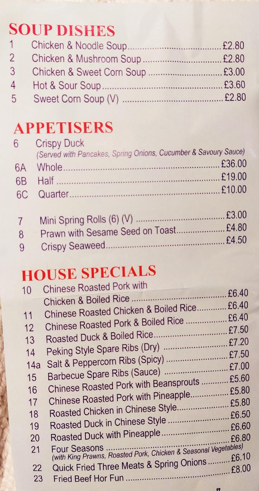 Menu at Basing Take Away fast food, Basingstoke