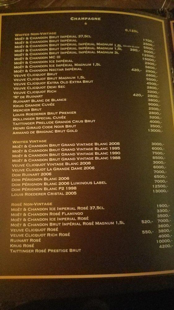 Menu at Champagne Lounge Bar, Prague