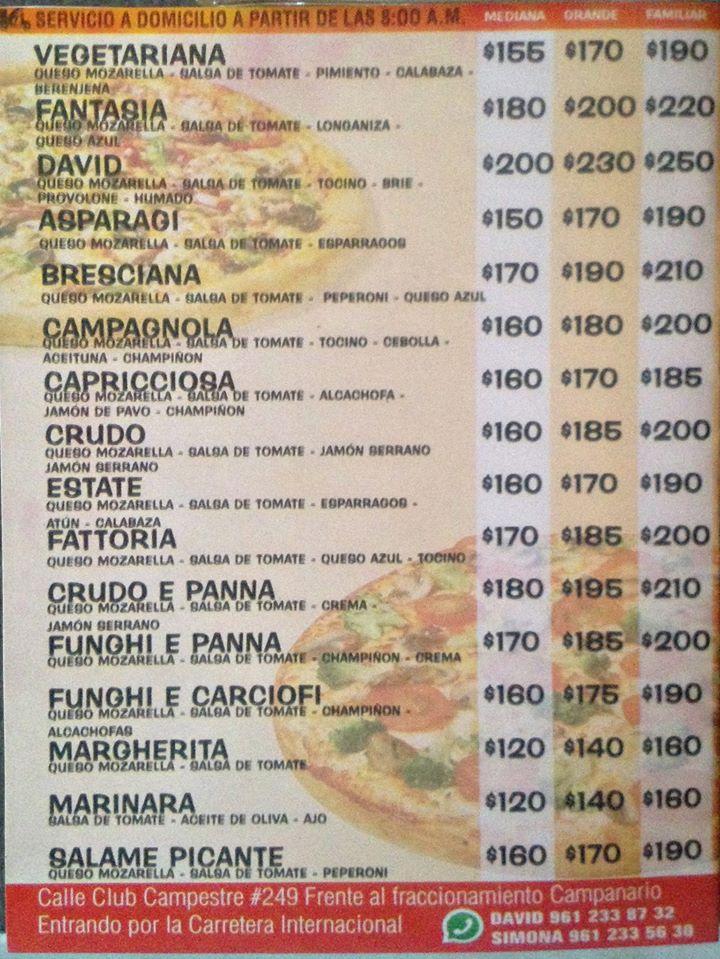 Carta del restaurante Comida Italiana e Internacional del David y ...