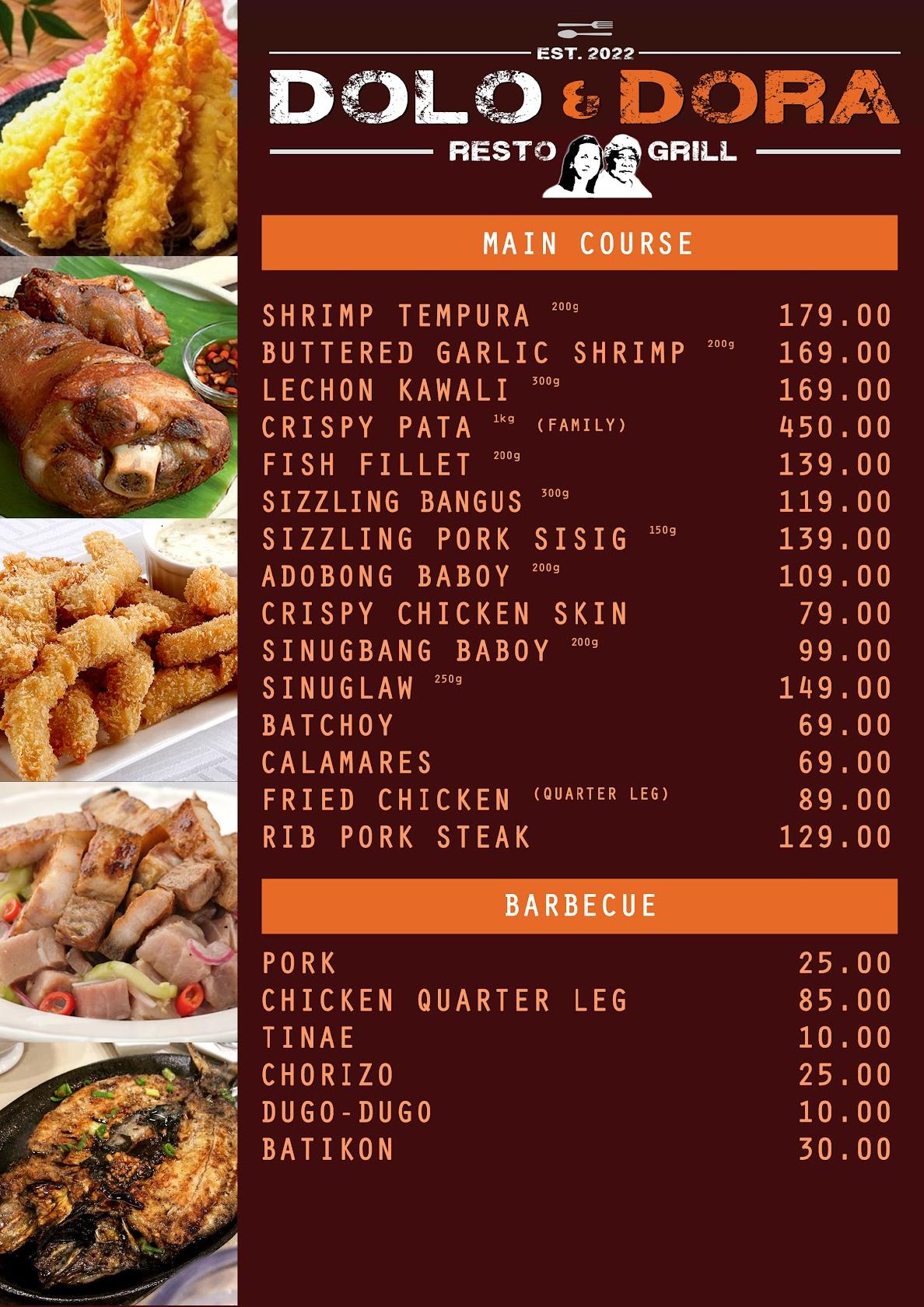 Menu at Dolo and Dora Resto Grill restaurant, Consolacion