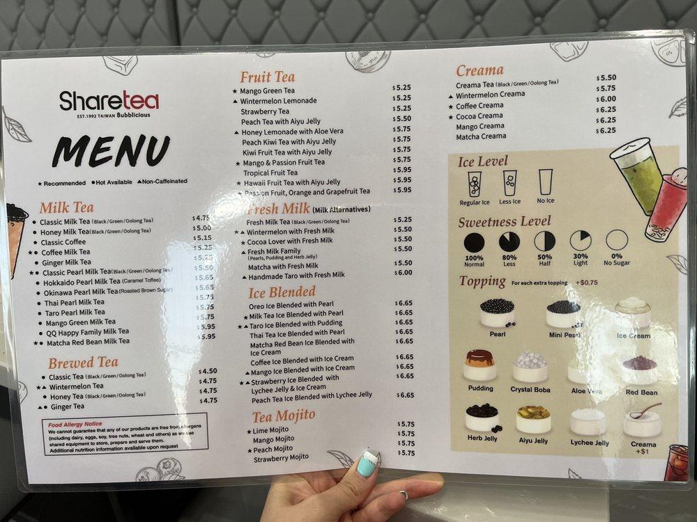 Menu at Sharetea Fatty Panda restaurant, Maple Glen
