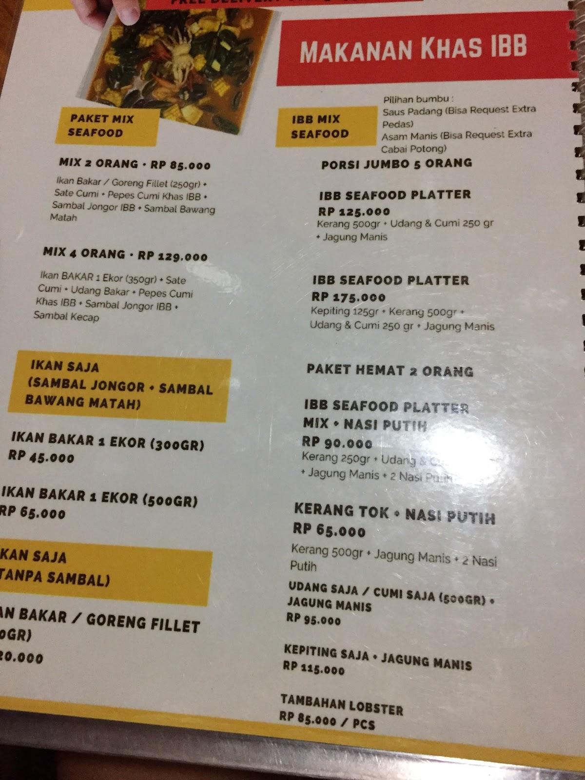 Carta del restaurante IBB Waroeng ( Ikan Bakar Buleleng ), Buleleng