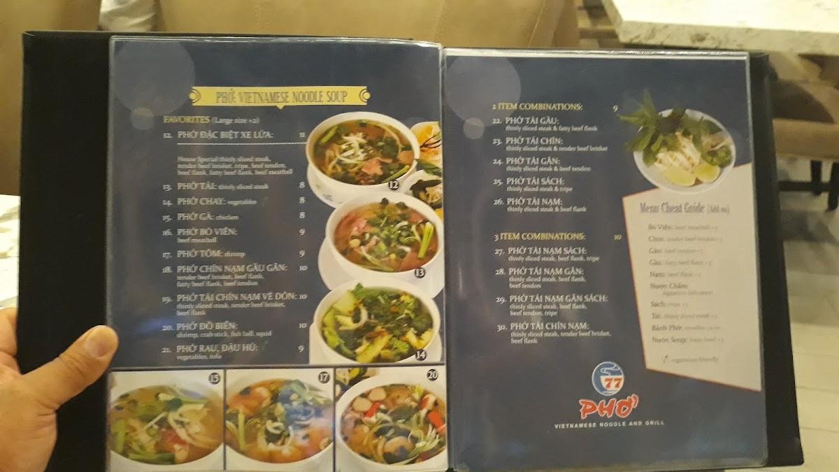 Menu at Pho 77 Rialto restaurant, Rialto